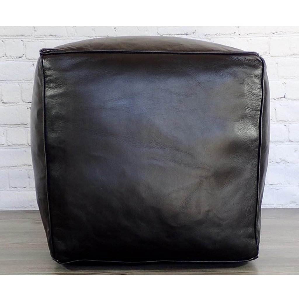 Black Square Ottoman, Leather pouf - HandmadePouf