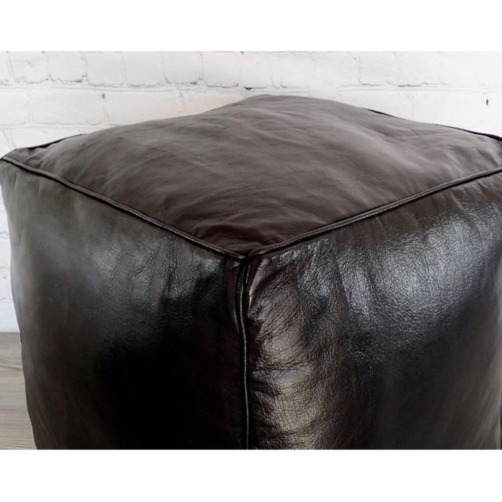 Black Square Ottoman, Leather pouf - HandmadePouf